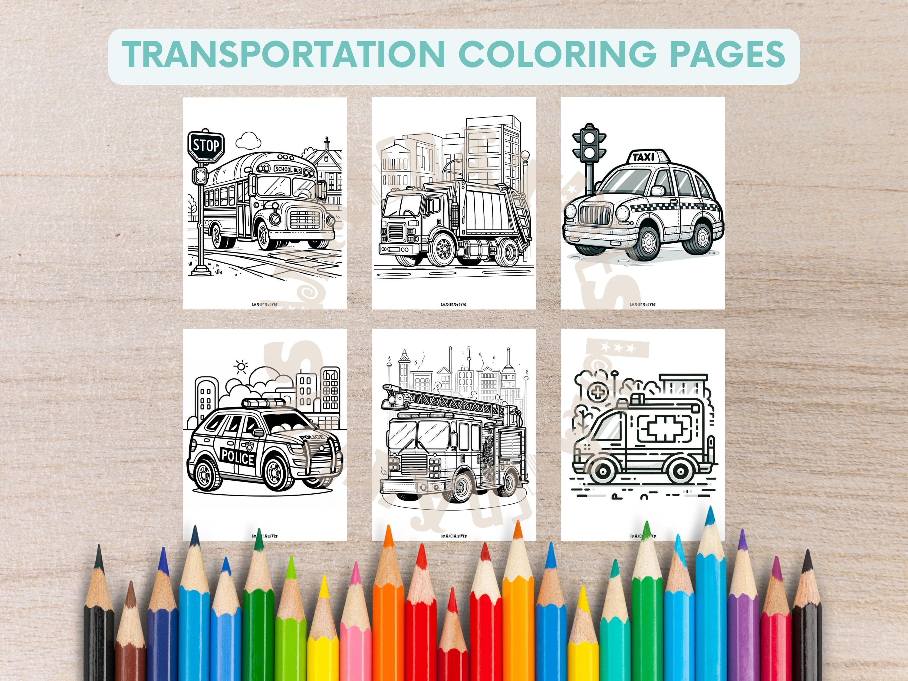 40 Printable Transportation Coloring Book Pages for Kids, Homeschool ...