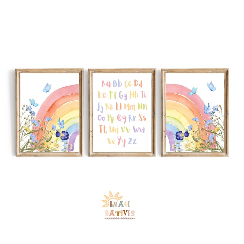 Nursery Printable Alphabet Poster Set With Pastel Rainbow Wildflower ...