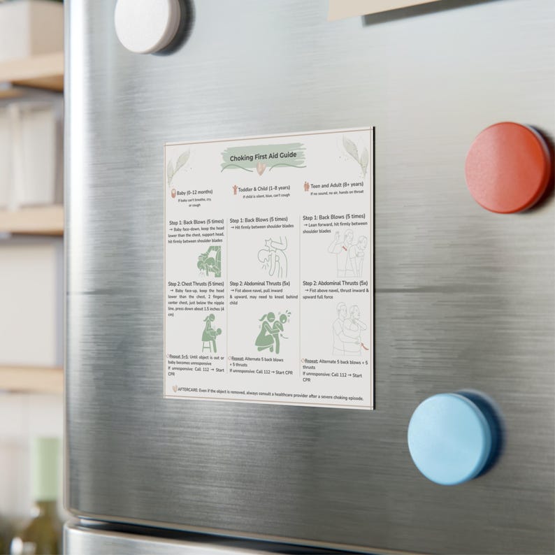 First Aid Choking Chart, Baby Child Adult CPR Guide, Emergency Sign ...