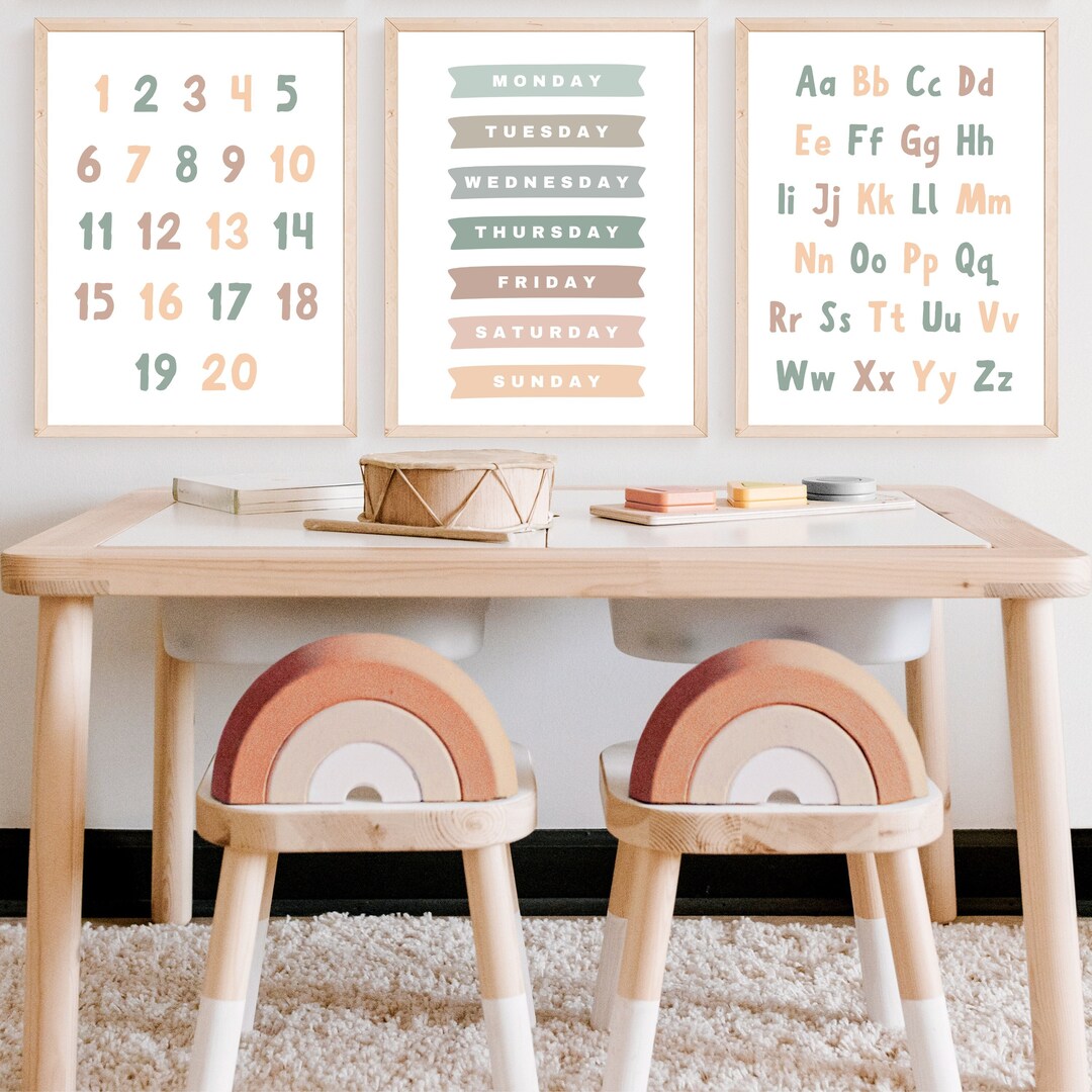 3 Nursery Educational Posters Alphabet Numbers & Days of the Week ...
