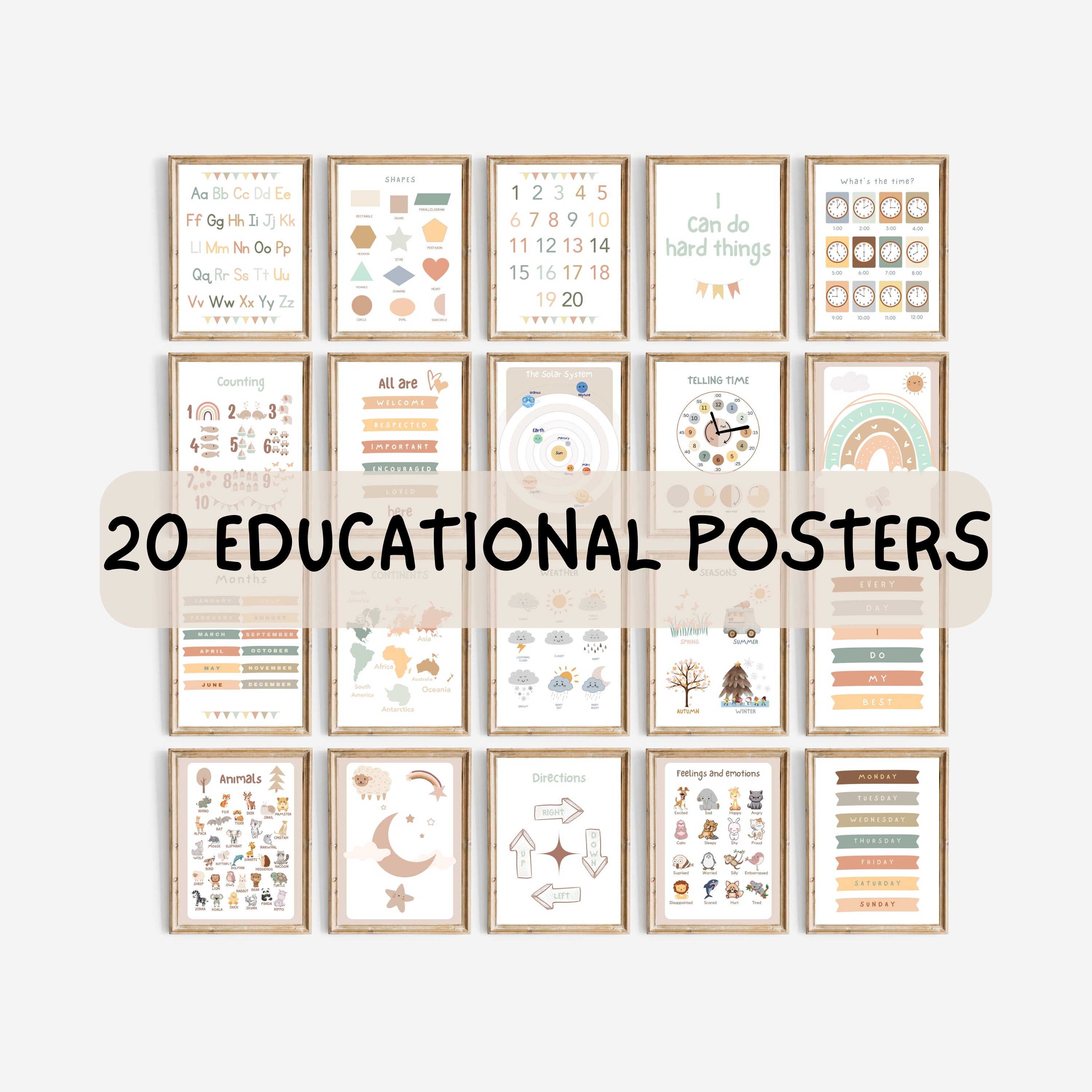 Educational Poster Bundle for Classroom: Learn Alphabet, Numbers, Days ...