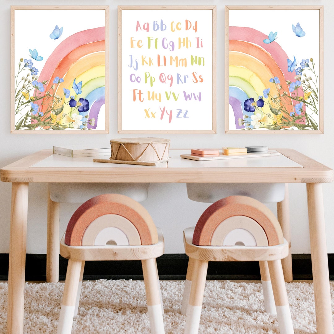 Nursery Printable Alphabet Poster Set With Pastel Rainbow Wildflower ...