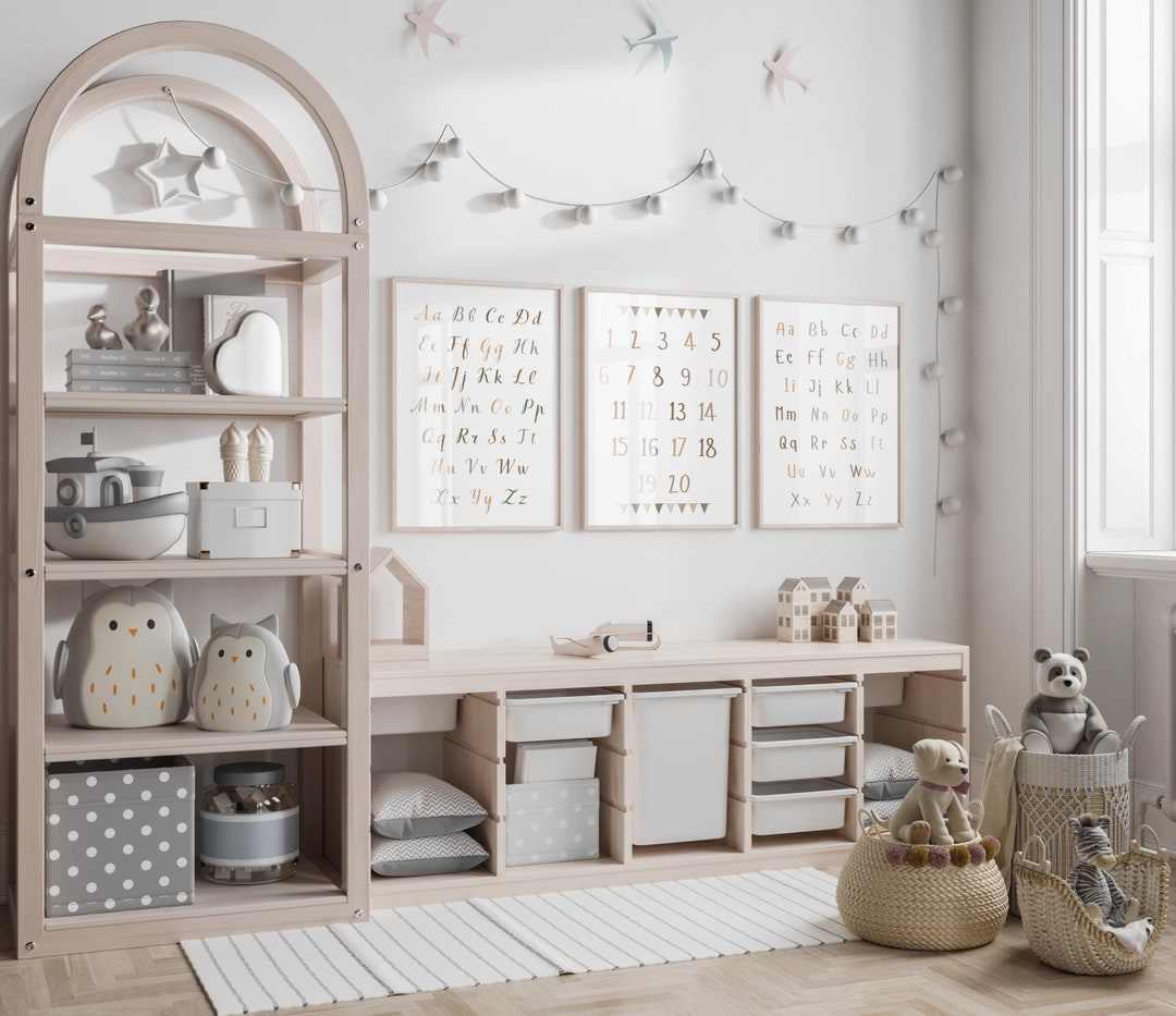 Nursery Educational Poster Set, Cursive Alphabet, Numbers Count to 20 ...