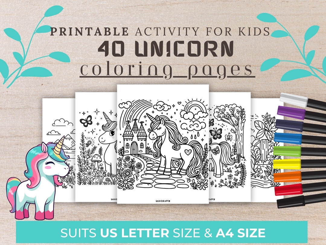 40 Printable Unicorn Coloring Book Pages for Kids Unicorn - Etsy