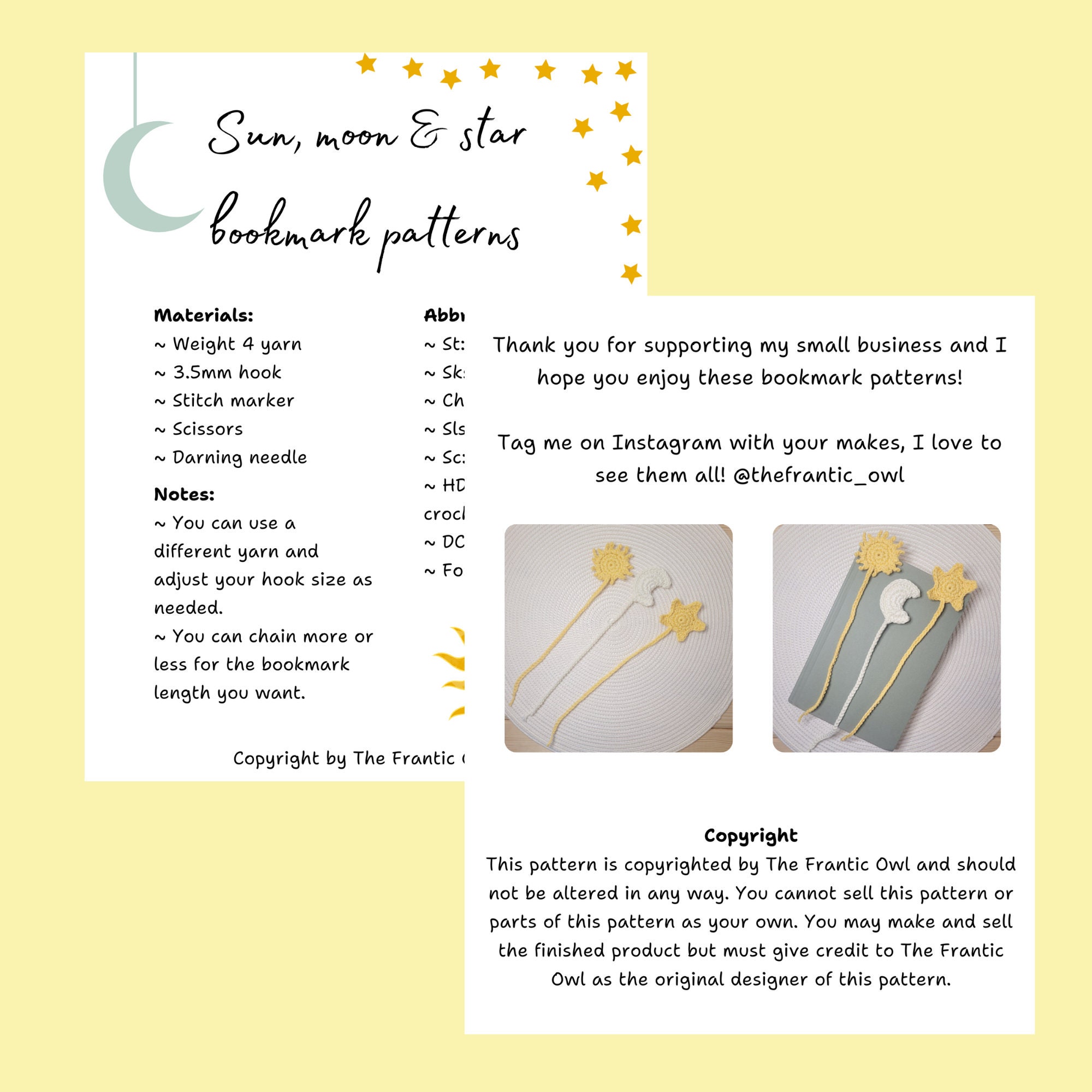 Sun, Moon & Star Bookmark Crochet Pattern Set Beginner Friendly Crochet ...