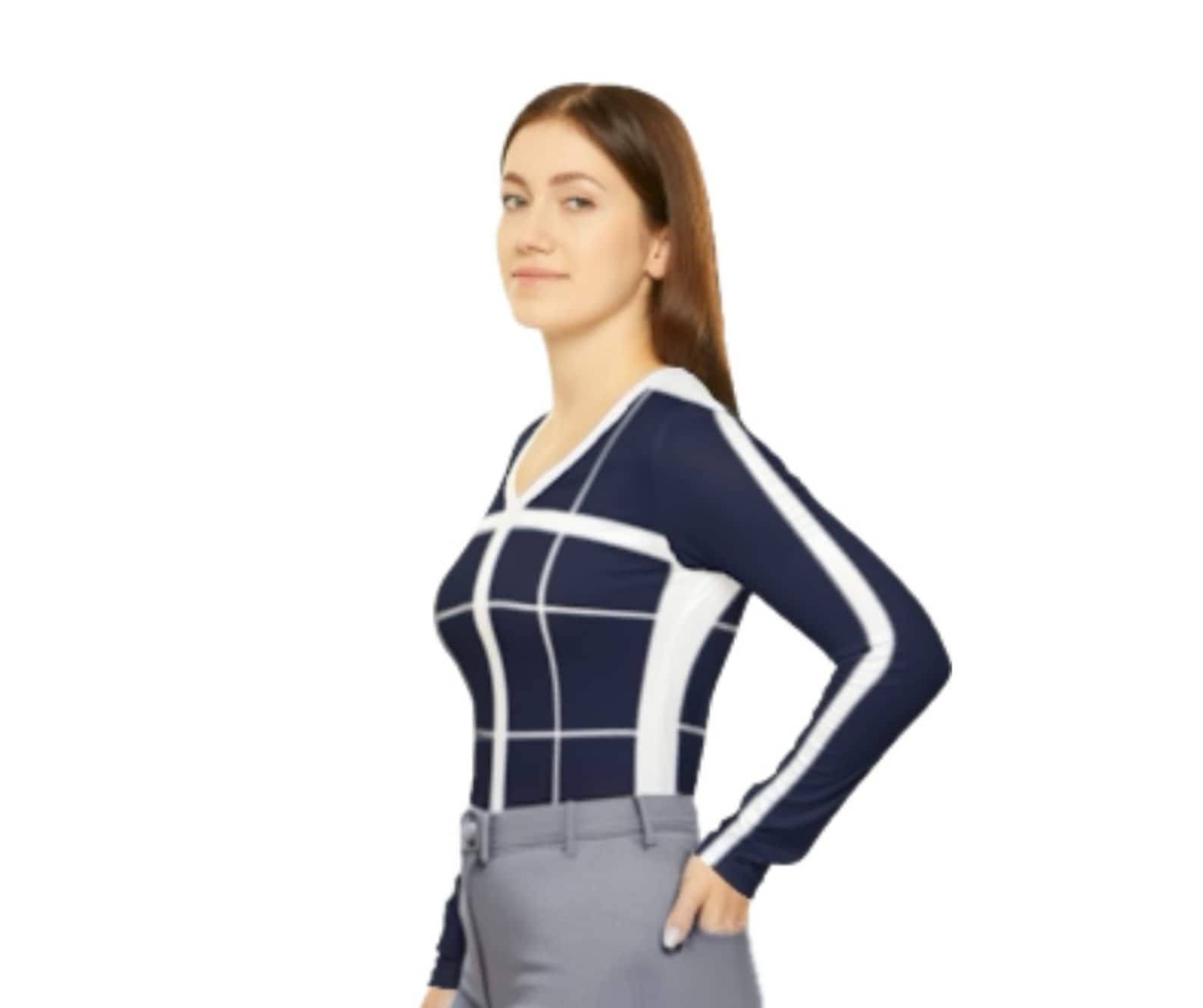 The Equestrian "straight Rider" Shirt - Navy/white, Women's Long Sleeve ...