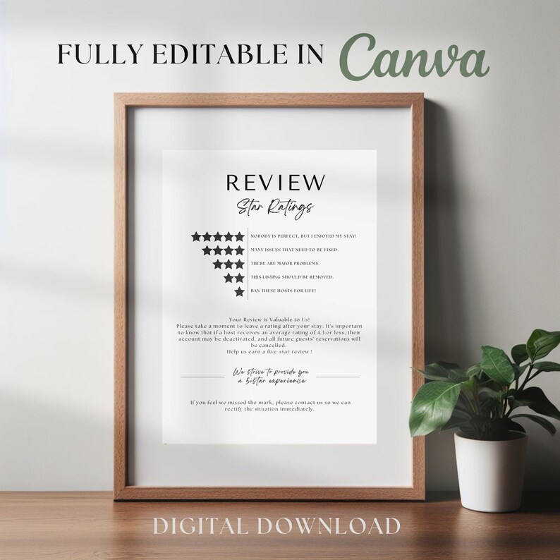 Airbnb Review Sign Template, Editable Leave a Review, Airbnb Review ...