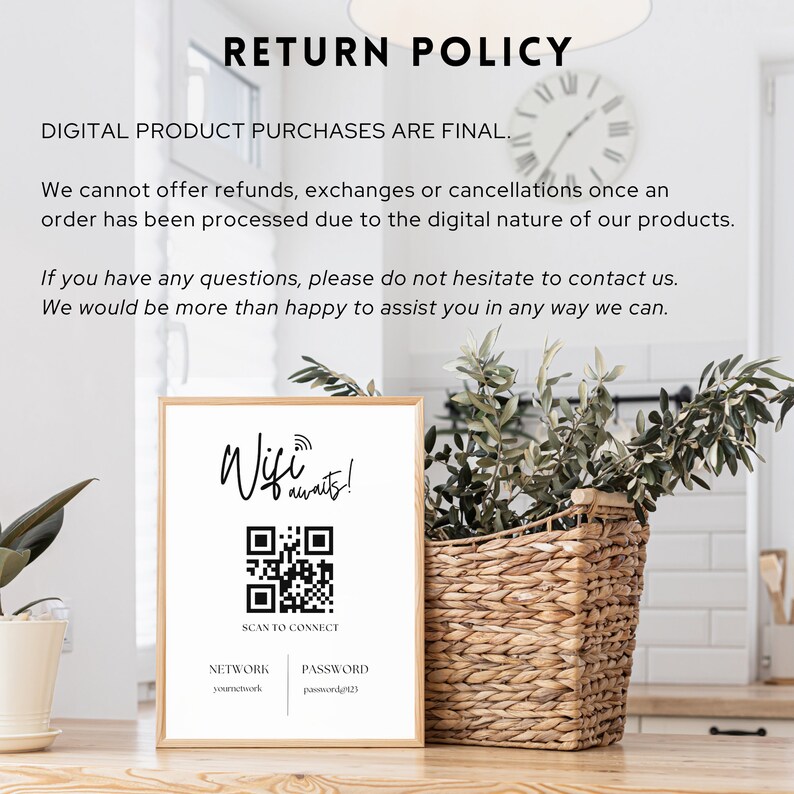 Wifi Password Sign, QR Code Sign, Airbnb Wifi Sign Template, Printable ...