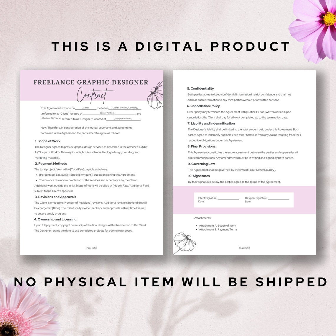 Editable Freelance Graphic Design Contract Template, 2 Page Contract ...