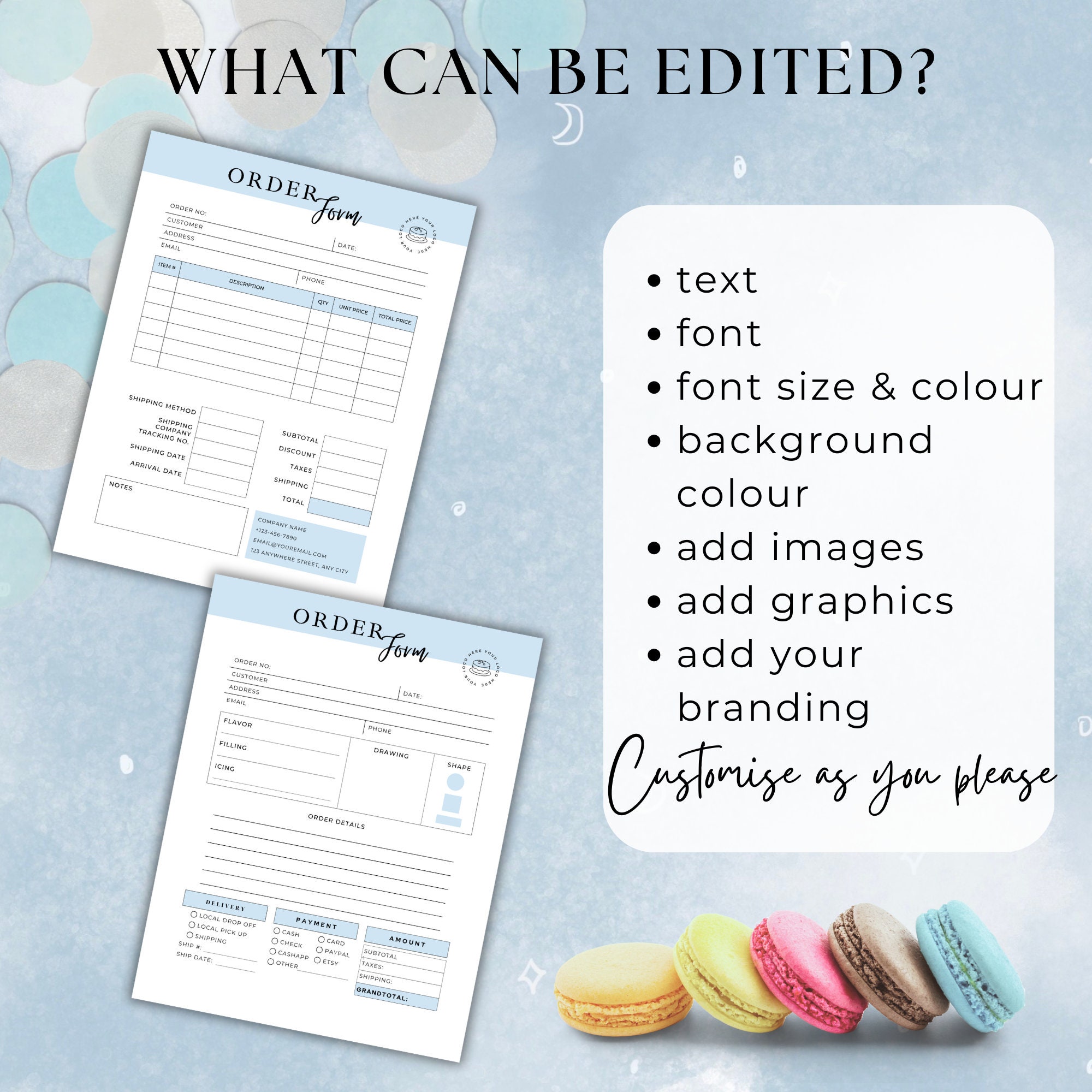 Bakery Order Form Templates, Editable Cake Order Forms, Cookie Order ...