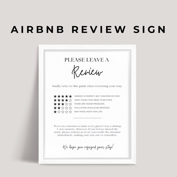 Leave a Review Sign for Airbnb - Etsy