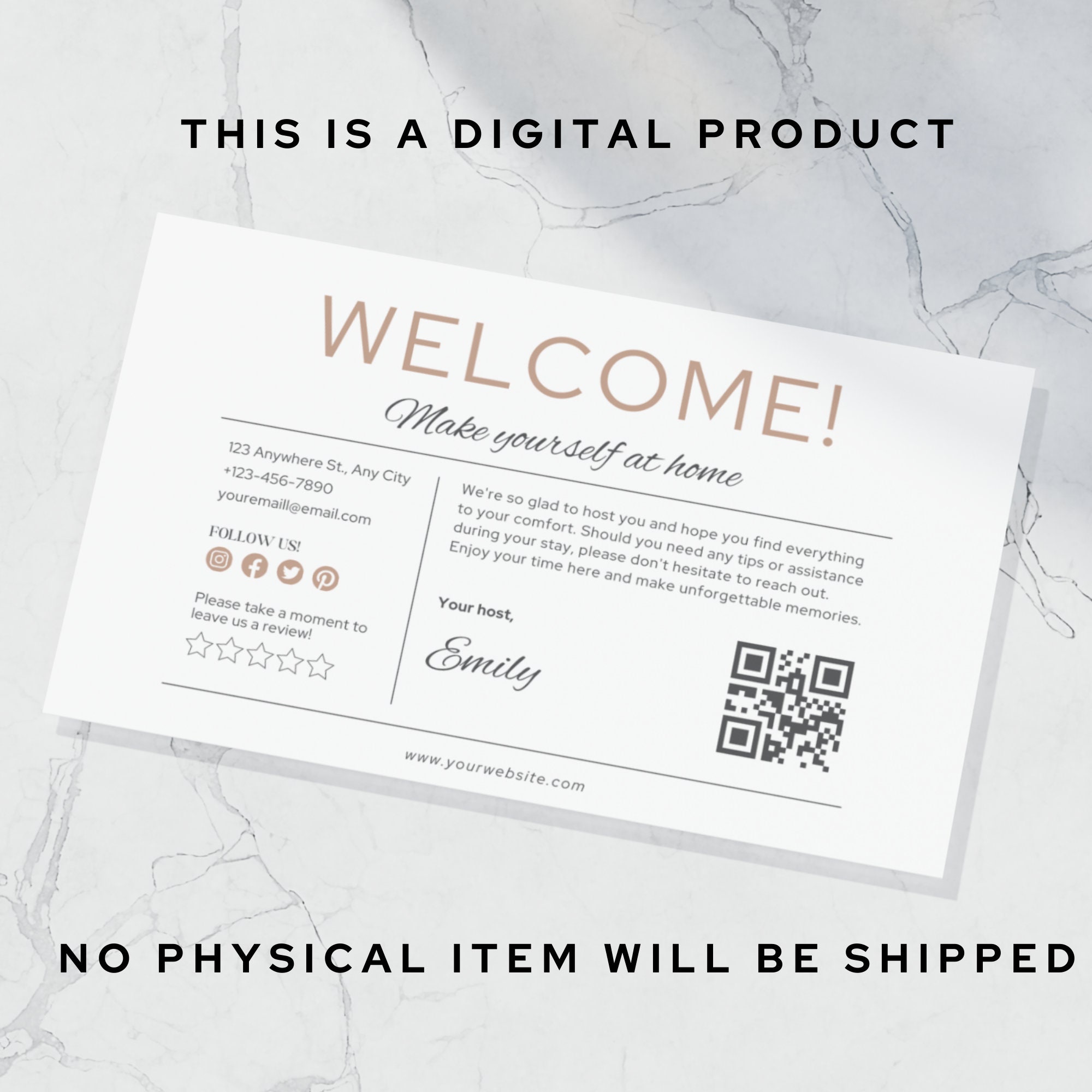 Airbnb Welcome Card With QR Code and Feedback Request, Editable Canva ...