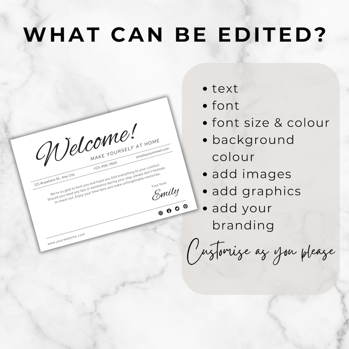 Airbnb Welcome Card , Hotel Guest Welcome , Editable Canva Template ...