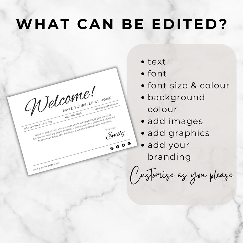 Airbnb Welcome Card , Hotel Guest Welcome , Editable Canva Template ...