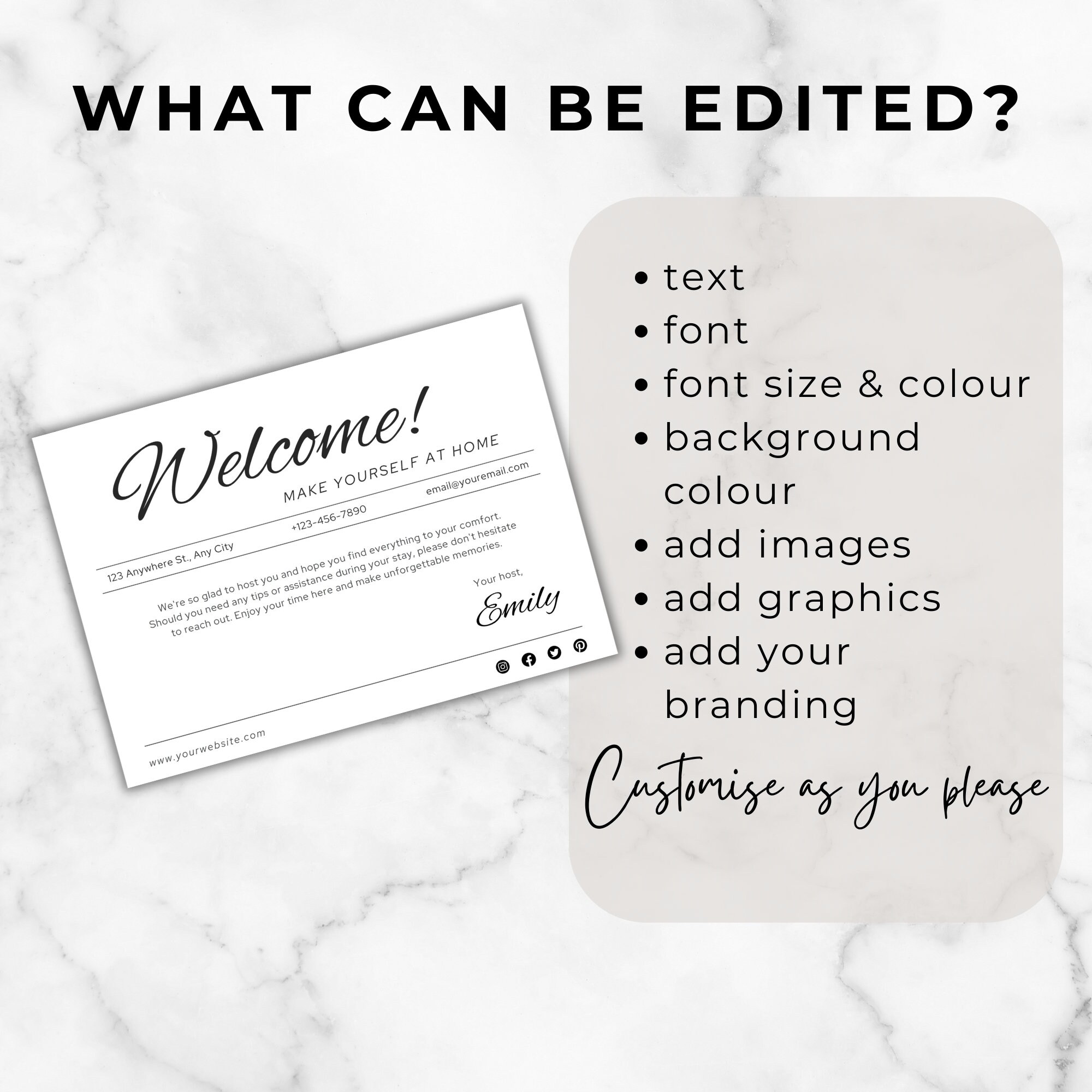 Airbnb Welcome Card , Hotel Guest Welcome , Editable Canva Template ...