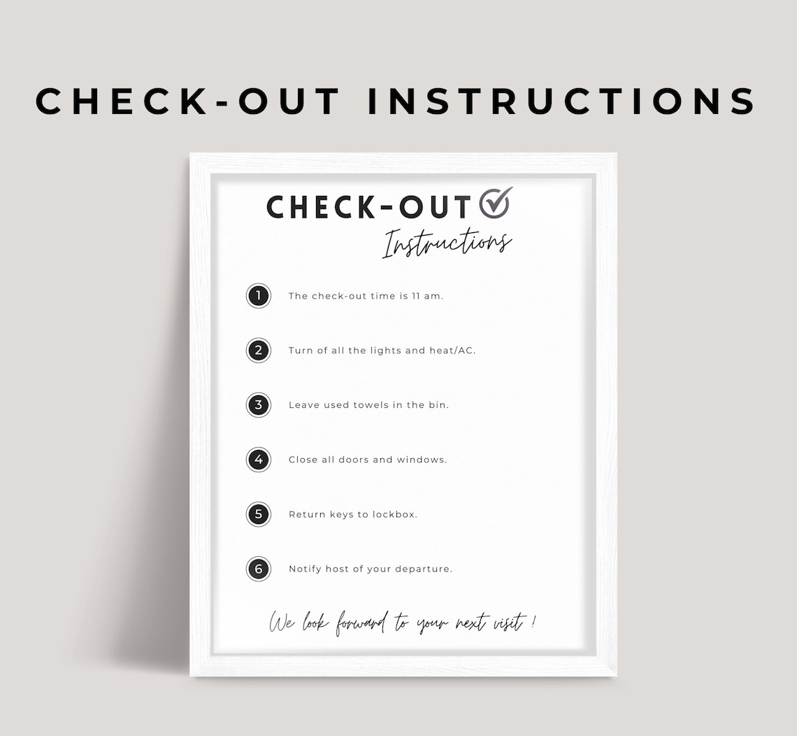Checkout Sign Template, Airbnb Checkout Instructions , Airbnb Host ...