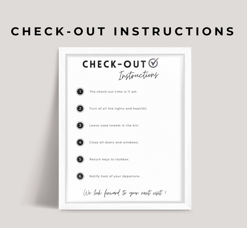 Checkout Sign Template, Airbnb Checkout Instructions , Airbnb Host ...