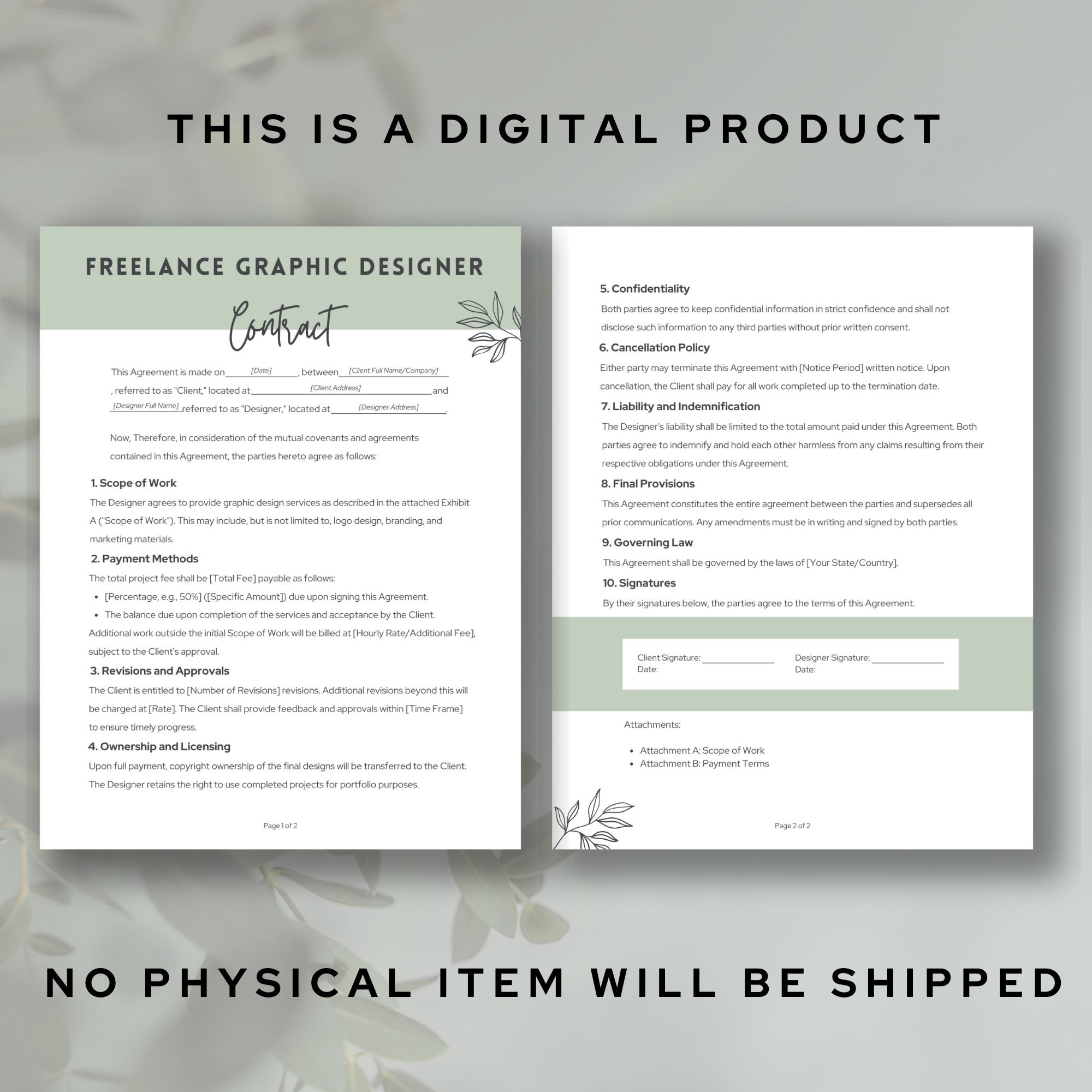 Editable Freelance Graphic Design Contract Template, 2 Page Contract ...