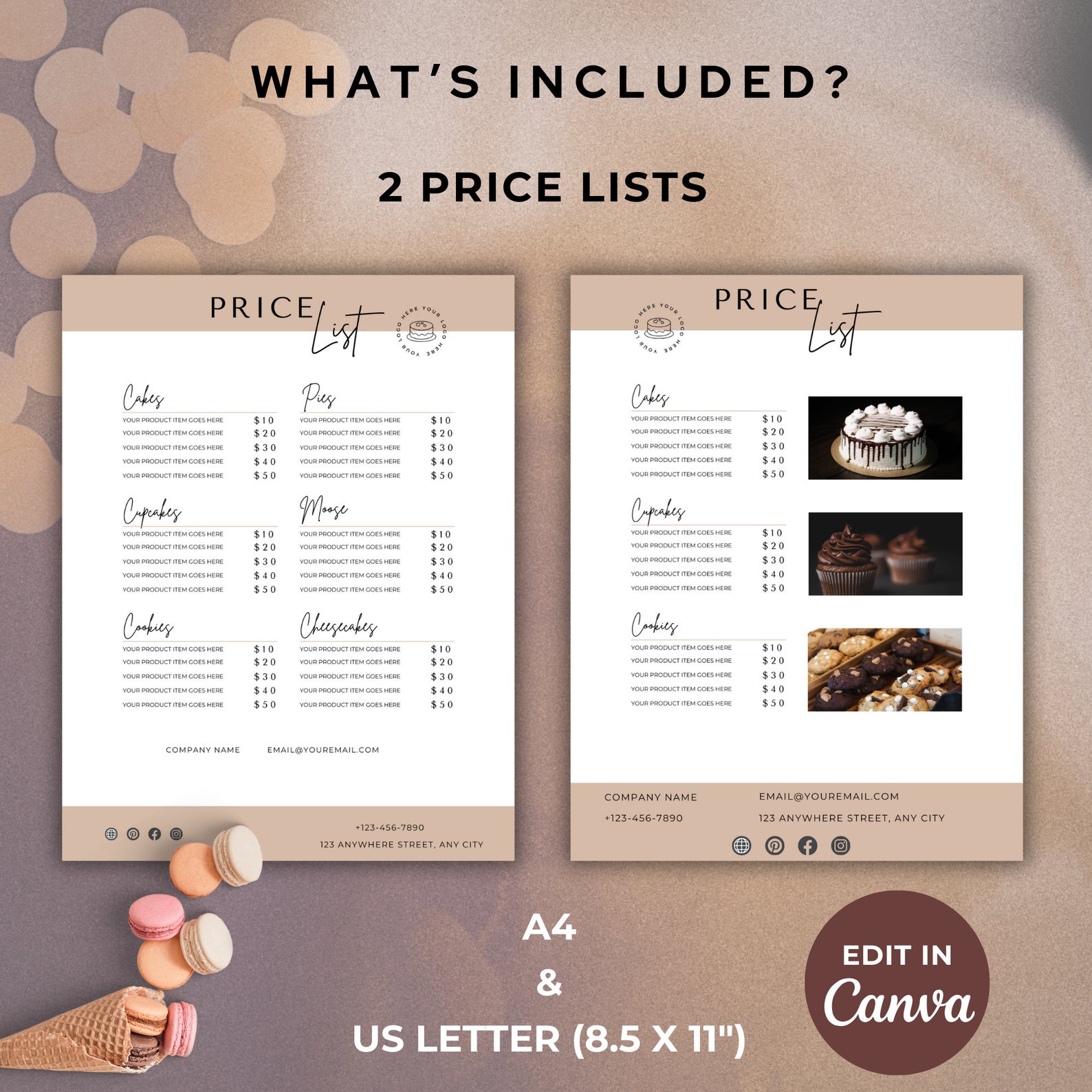 Editable Bakery Price List Template, Bakery Menu, Cookie Price List ...