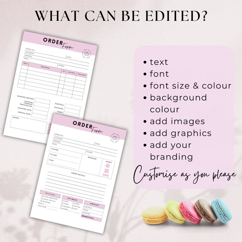 Bakery Order Form Templates, Editable Cake Order Forms, Cookie Order ...