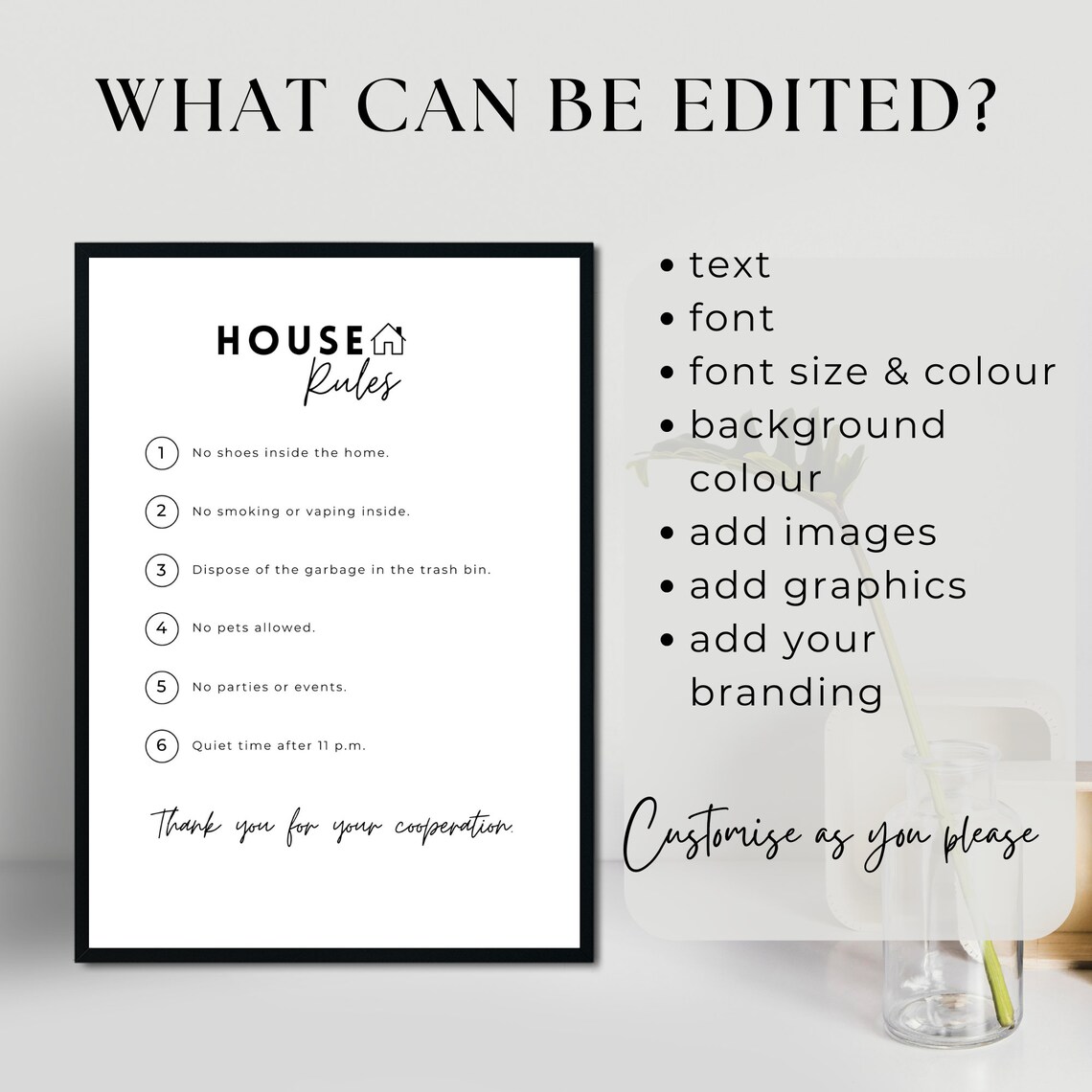 Airbnb House Rules, Editable Airbnb Sign , Guest Arrival, VRBO Poster ...