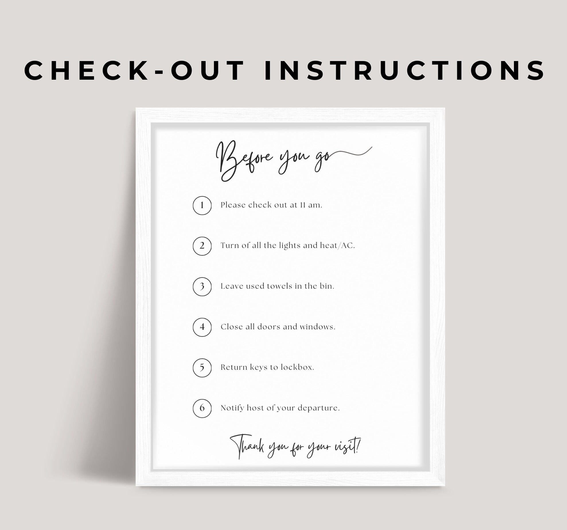 Checkout Sign Template Airbnb Checkout Instructions Airbnb - Etsy