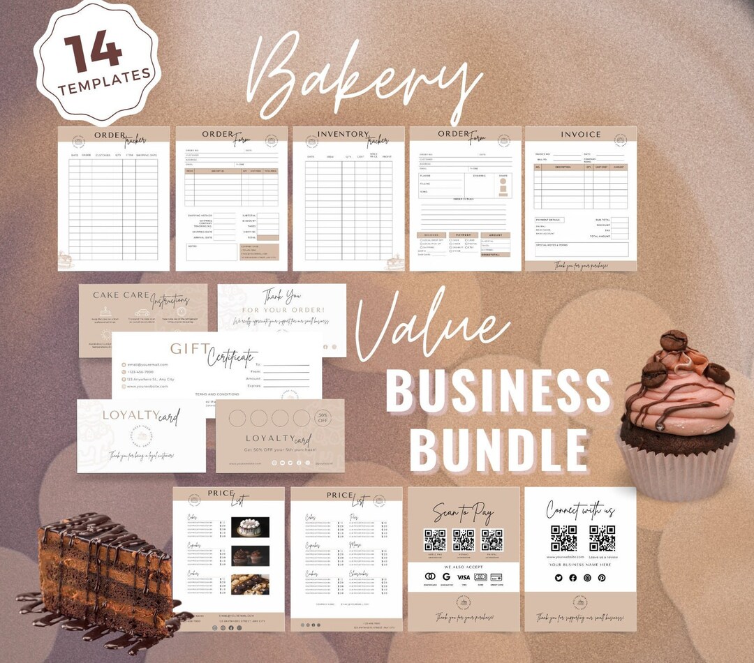 Bakery Business Templates Bundle Bakery Order Invoice Cake - Etsy