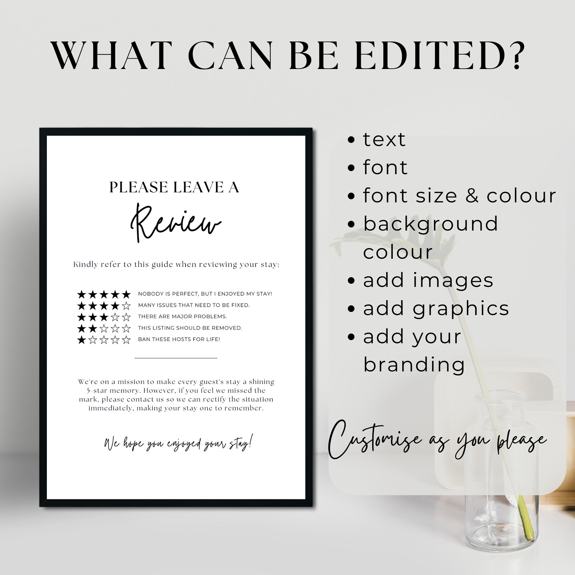 Airbnb Review Rating Sign Canva Template, Editable Leave a Review ...