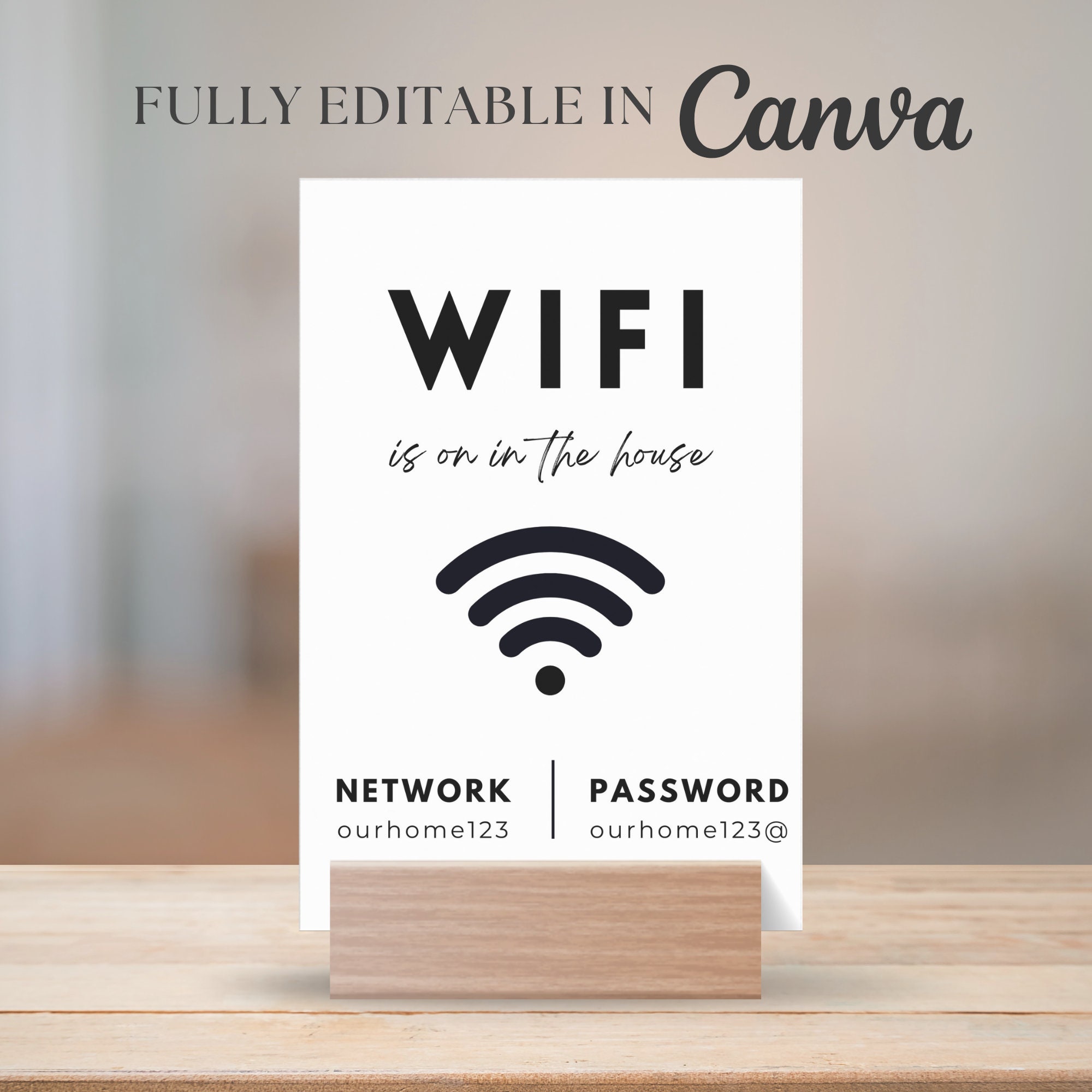 Editable Wifi Password Sign Canva Template, Airbnb Guest Room Wifi Sign ...