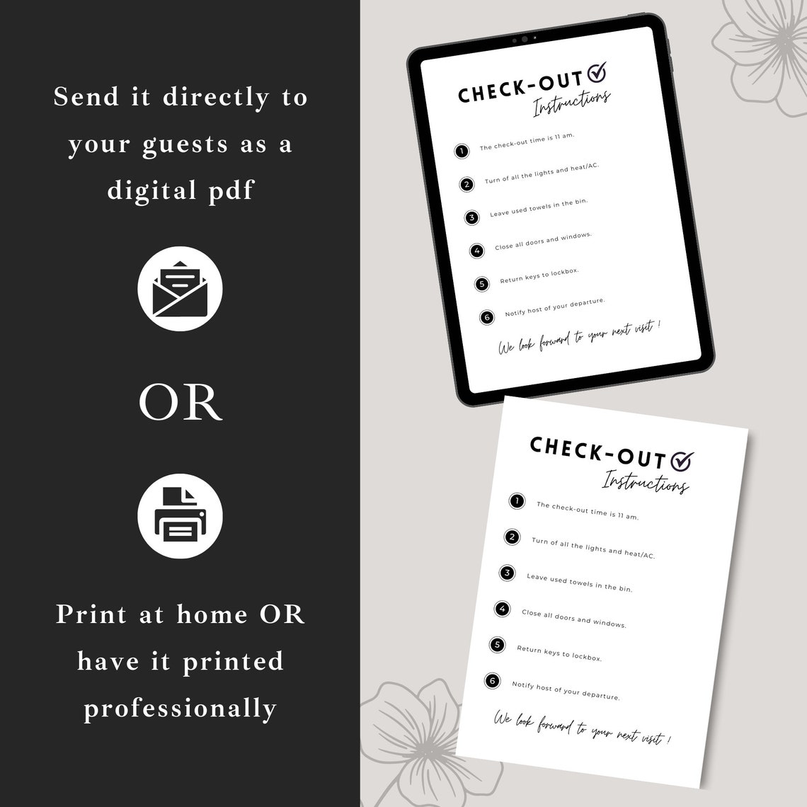 Checkout Sign Template, Airbnb Checkout Instructions , Airbnb Host ...