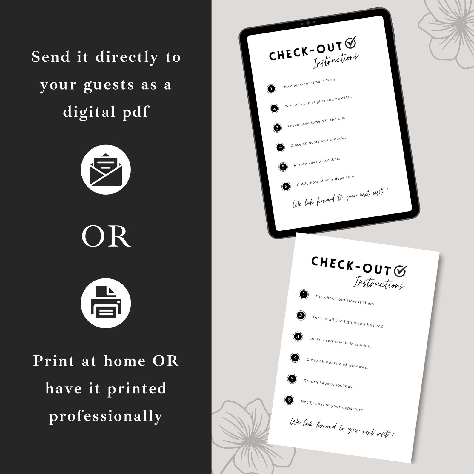 Checkout Sign Template, Airbnb Checkout Instructions , Airbnb Host ...