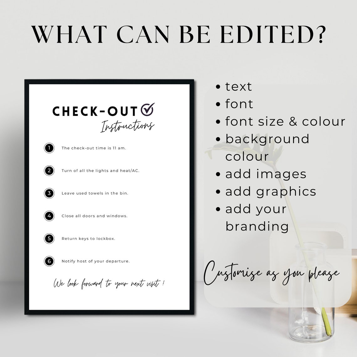 Checkout Sign Template, Airbnb Checkout Instructions , Airbnb Host ...