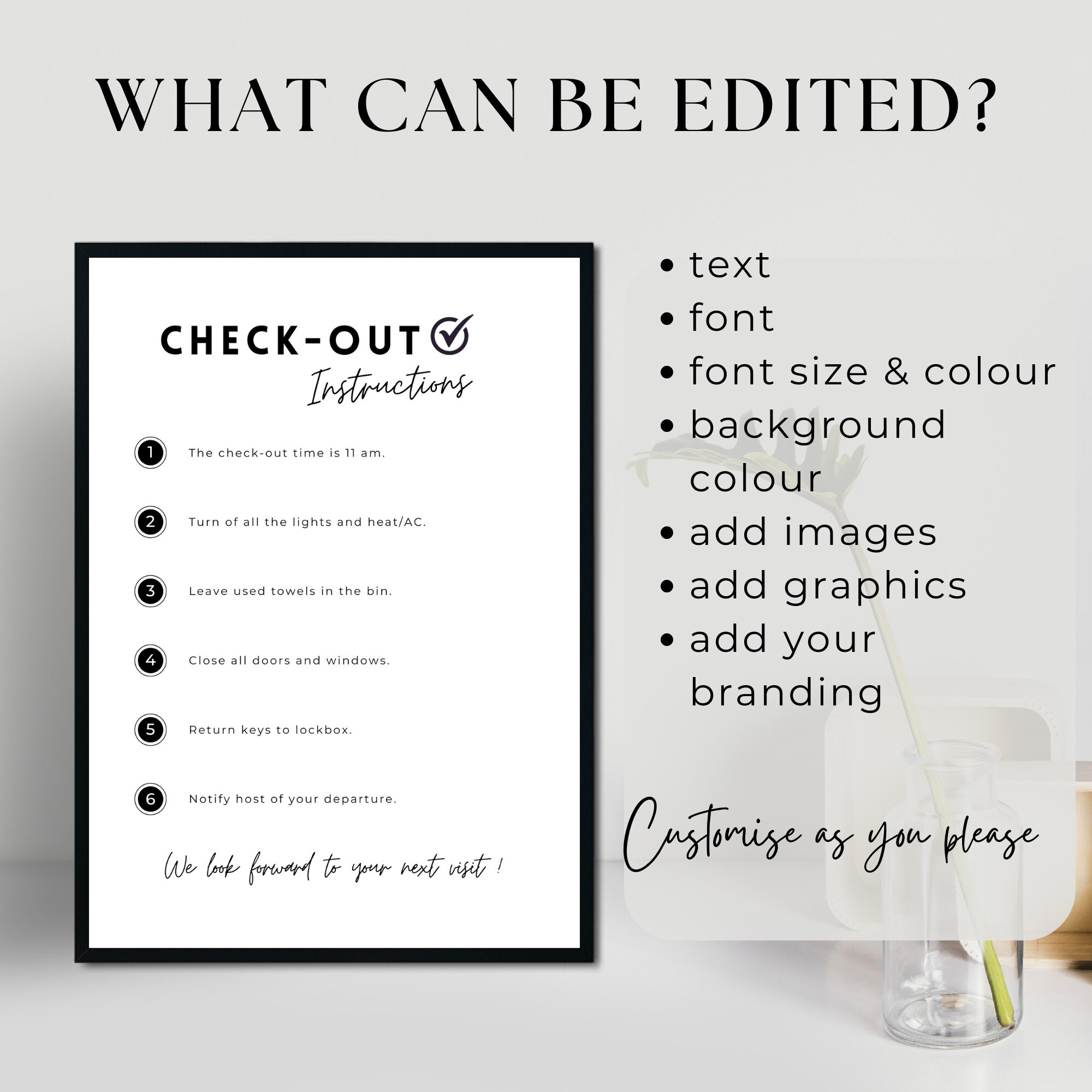 Checkout Sign Template, Airbnb Checkout Instructions , Airbnb Host ...