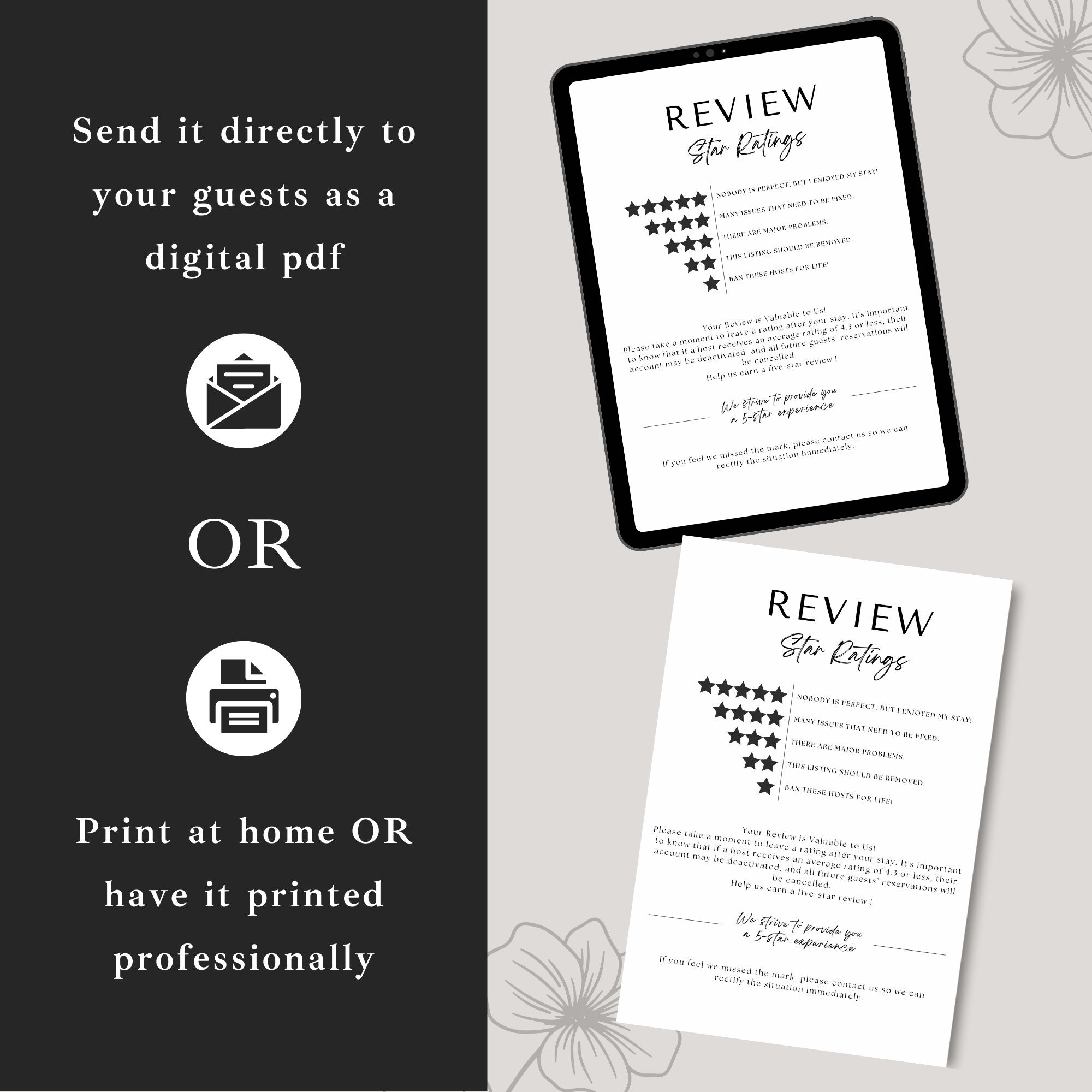 Airbnb Review Sign Template, Editable Leave a Review, Airbnb Review ...