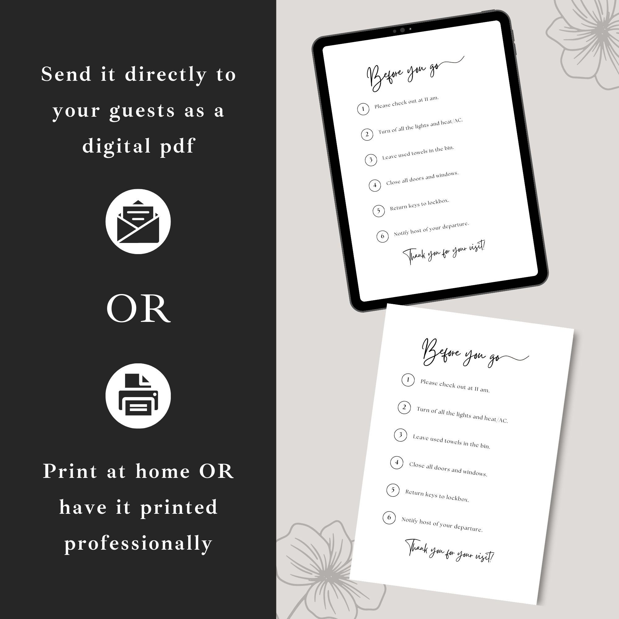 Checkout Sign Template Airbnb Checkout Instructions Airbnb - Etsy
