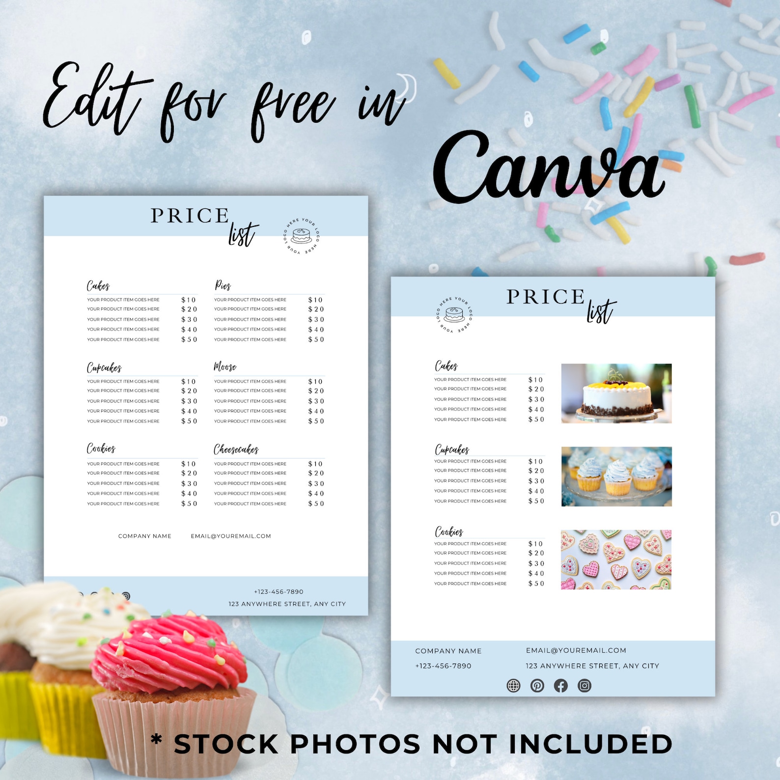 Editable Bakery Price List Template, Bakery Menu, Cookie Price List ...