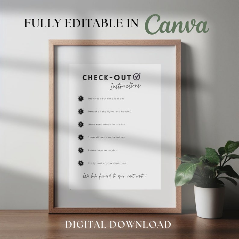 Checkout Sign Template, Airbnb Checkout Instructions , Airbnb Host ...