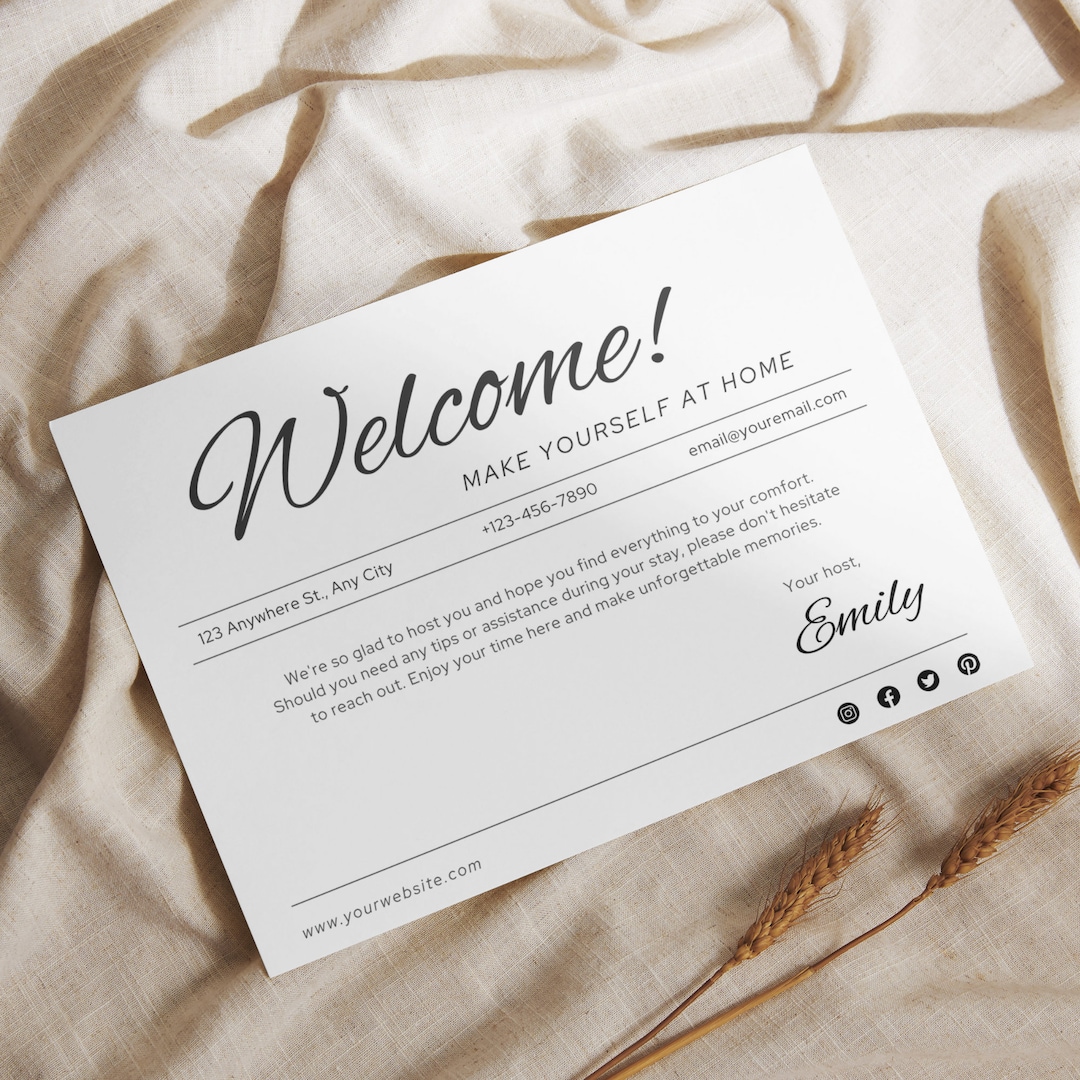 Airbnb Welcome Card , Hotel Guest Welcome , Editable Canva Template ...