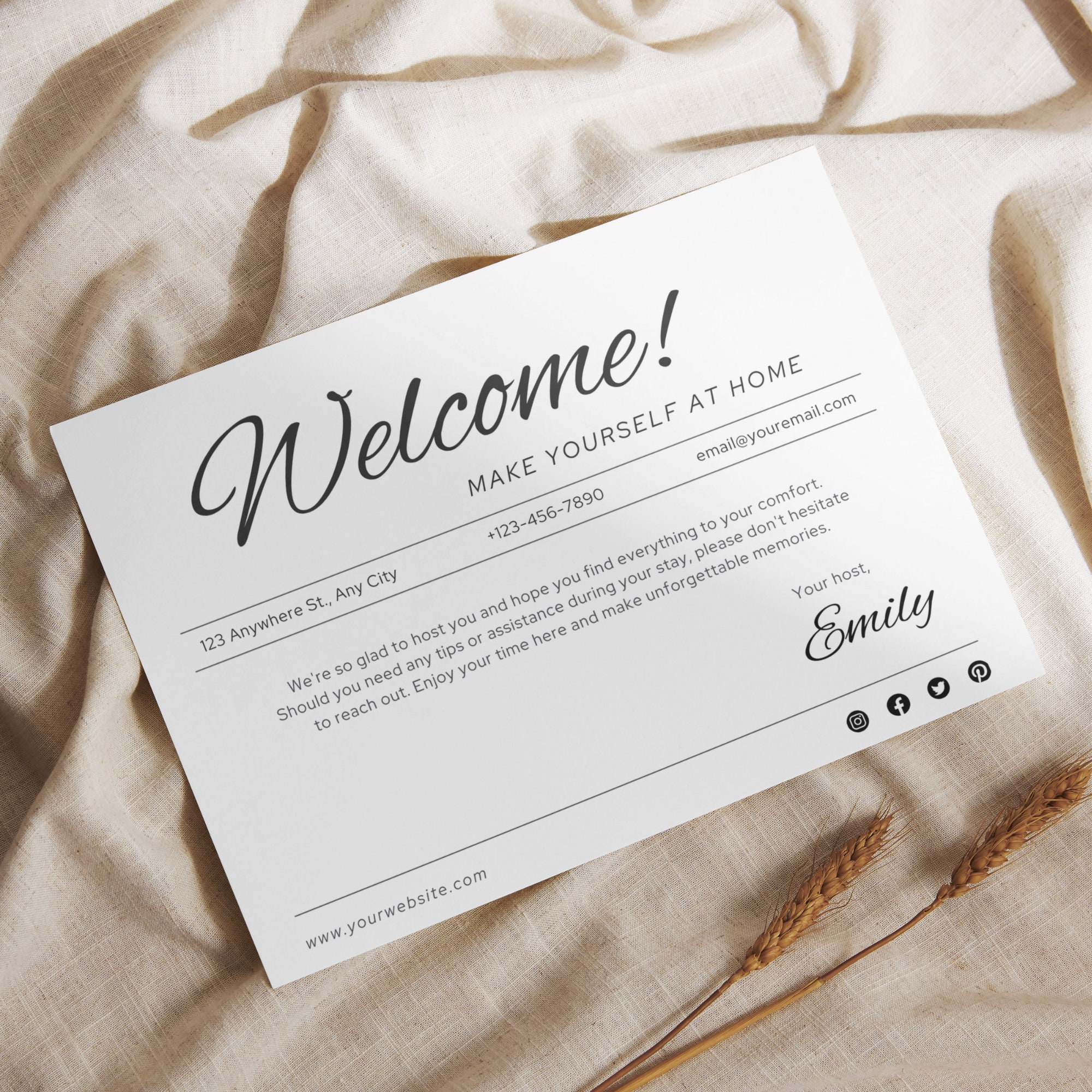 Airbnb Welcome Card , Hotel Guest Welcome , Editable Canva Template ...
