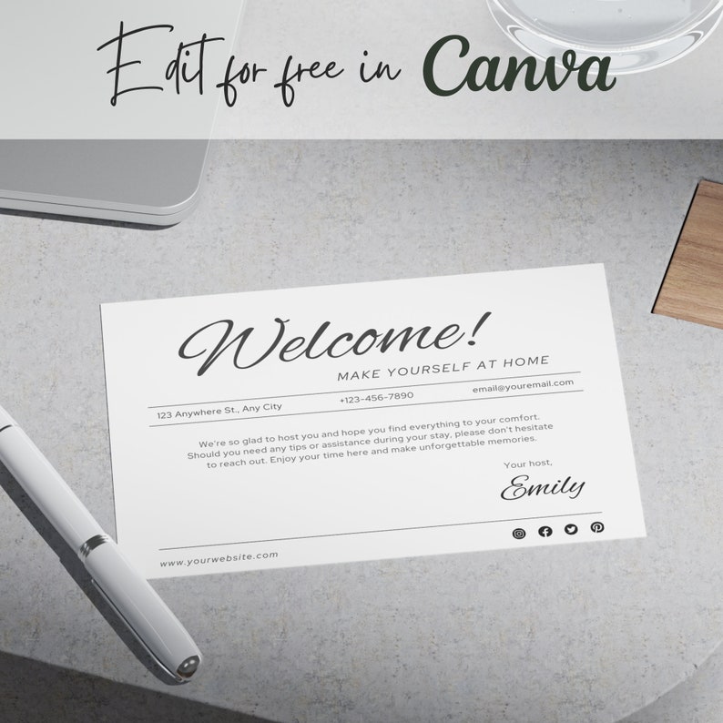 Airbnb Welcome Card , Hotel Guest Welcome , Editable Canva Template ...