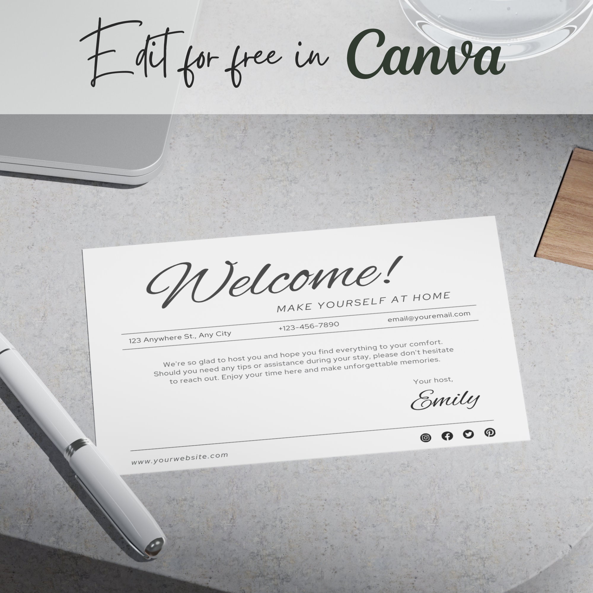 Airbnb Welcome Card , Hotel Guest Welcome , Editable Canva Template ...