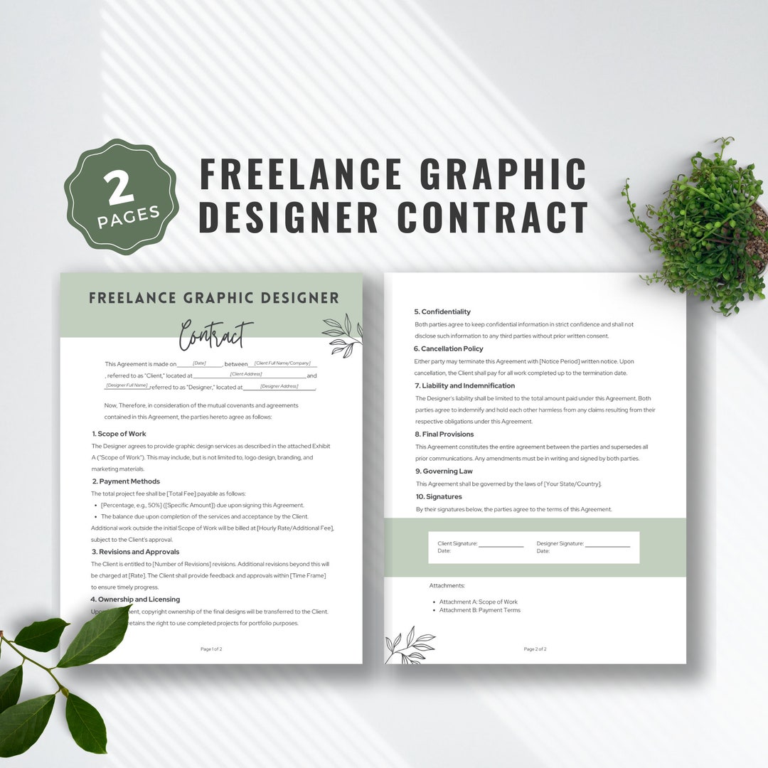 Editable Freelance Graphic Design Contract Template, 2 Page Contract ...