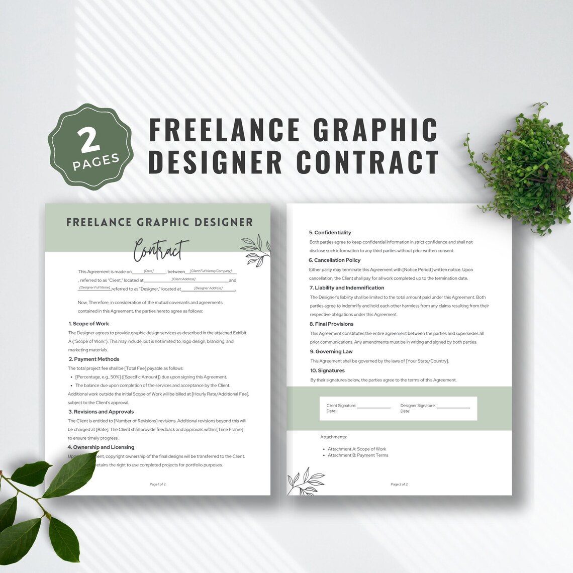 Editable Freelance Graphic Design Contract Template, 2 Page Contract ...