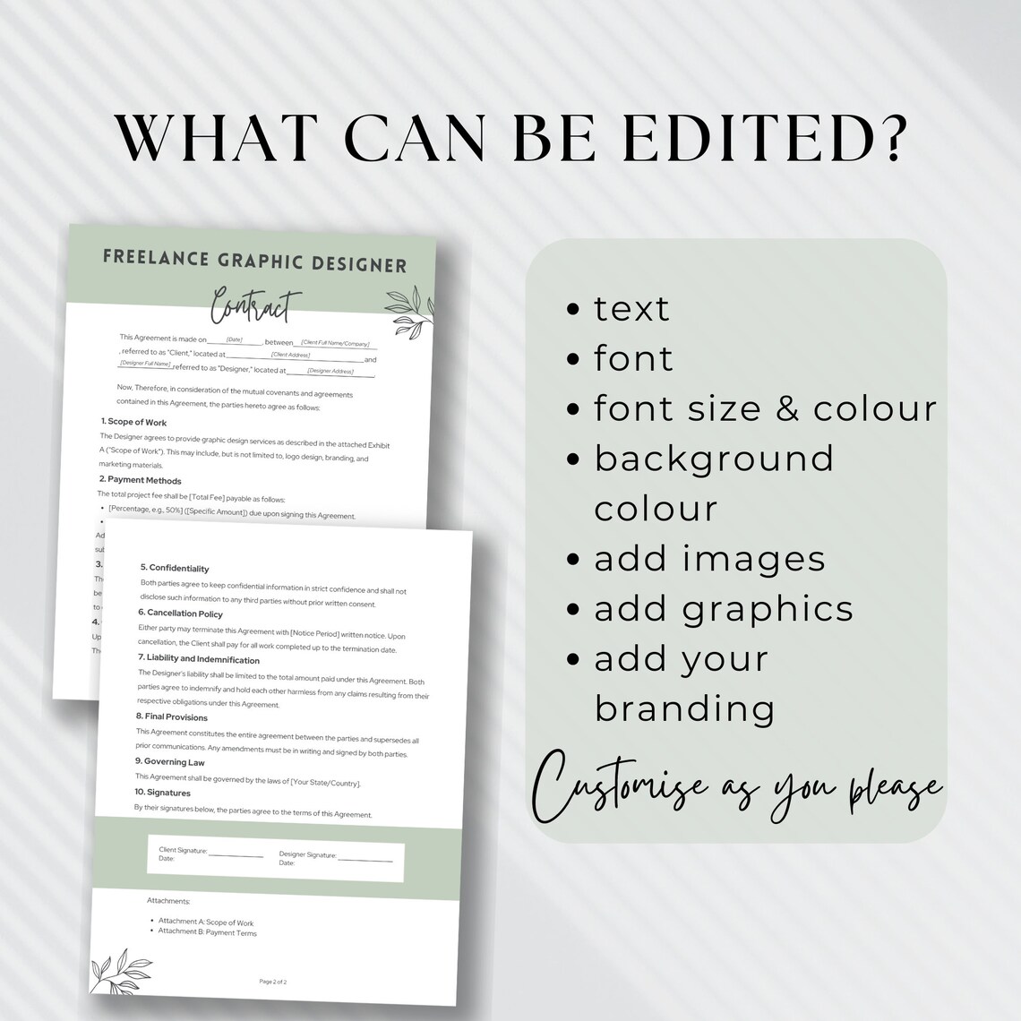 Editable Freelance Graphic Design Contract Template, 2 Page Contract ...