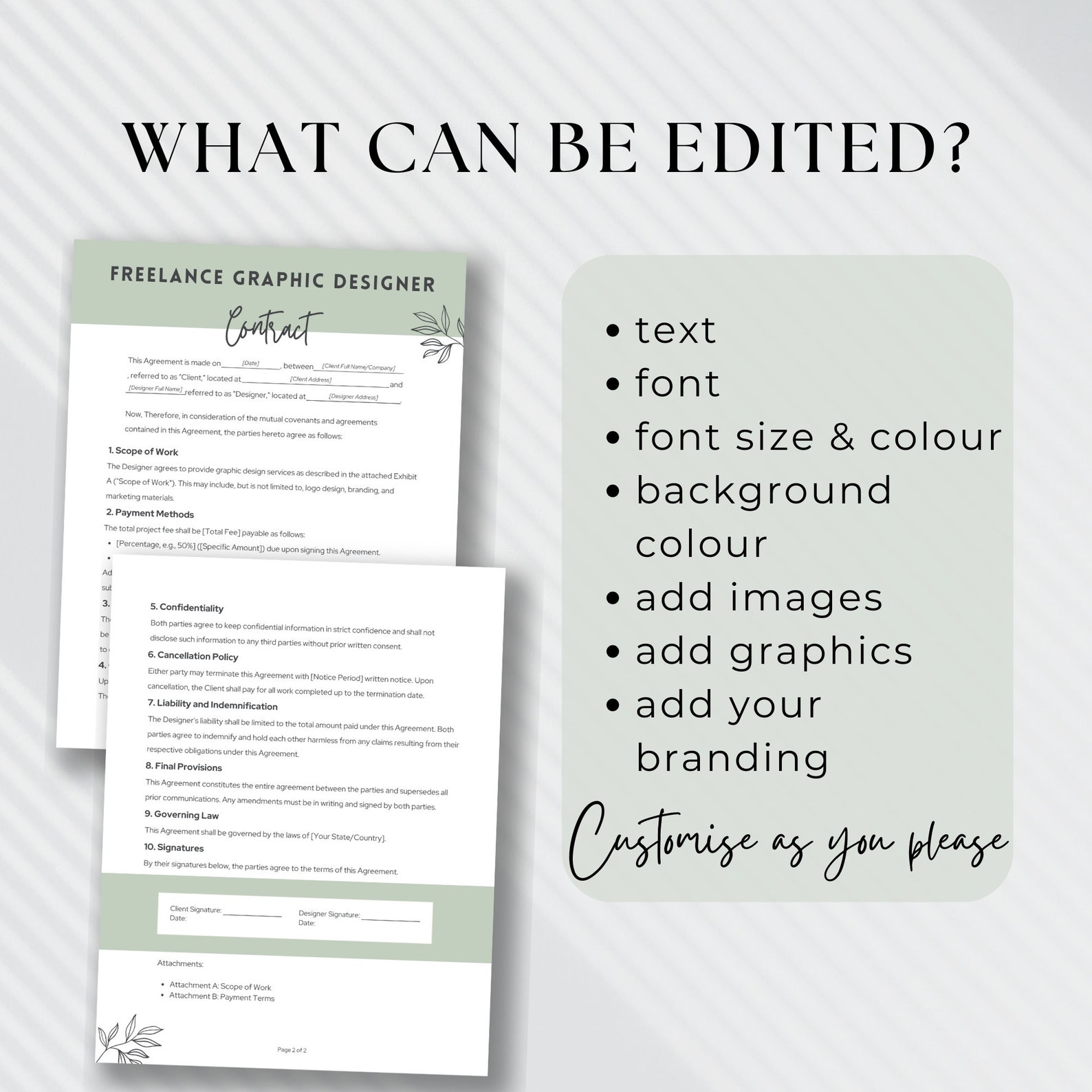 Editable Freelance Graphic Design Contract Template, 2 Page Contract ...