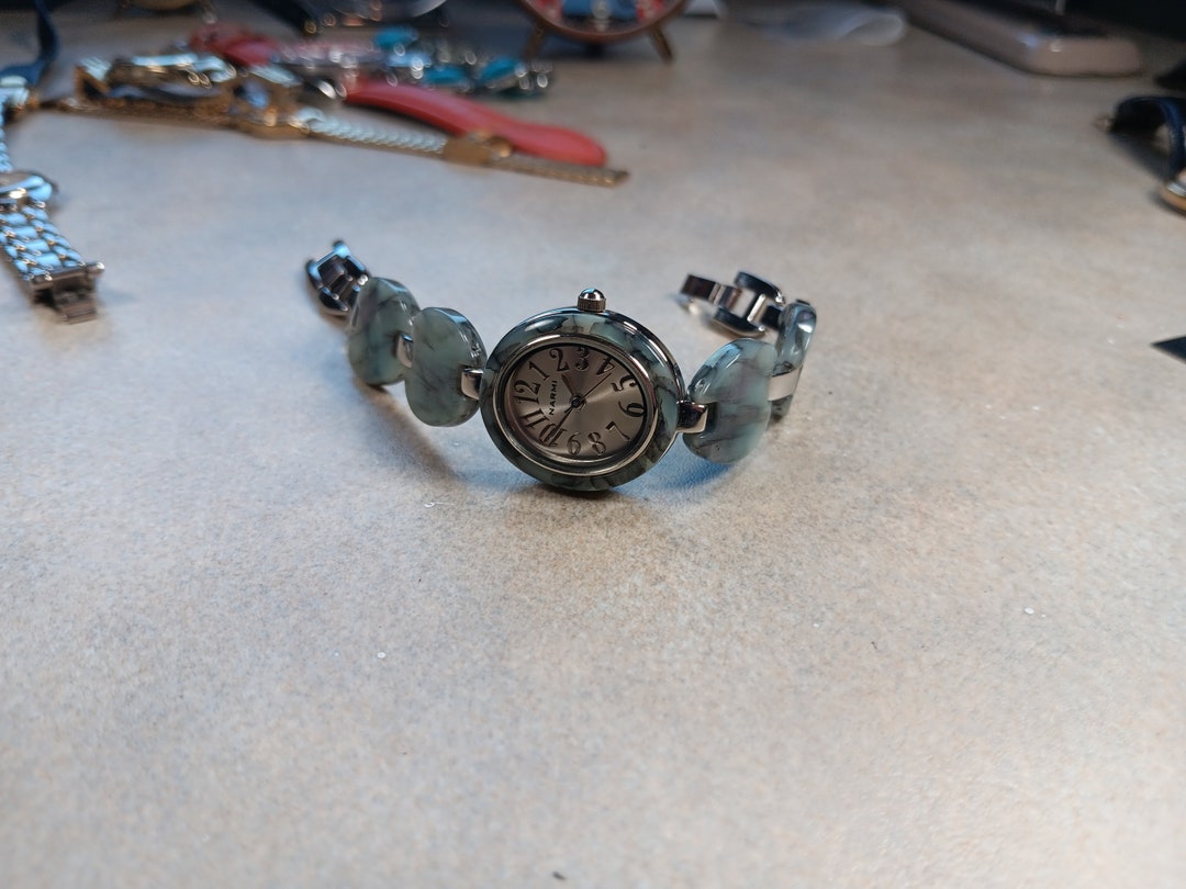 Women's RUMOURS, Stretch Band Watch With Aqua Stones, New Battery, Runs ...