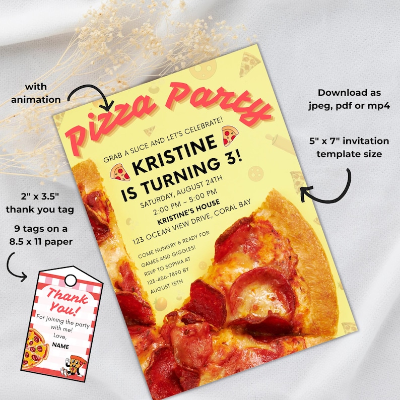 Editable Pizza Party Invitation Template, Fast Food Party Invitation ...