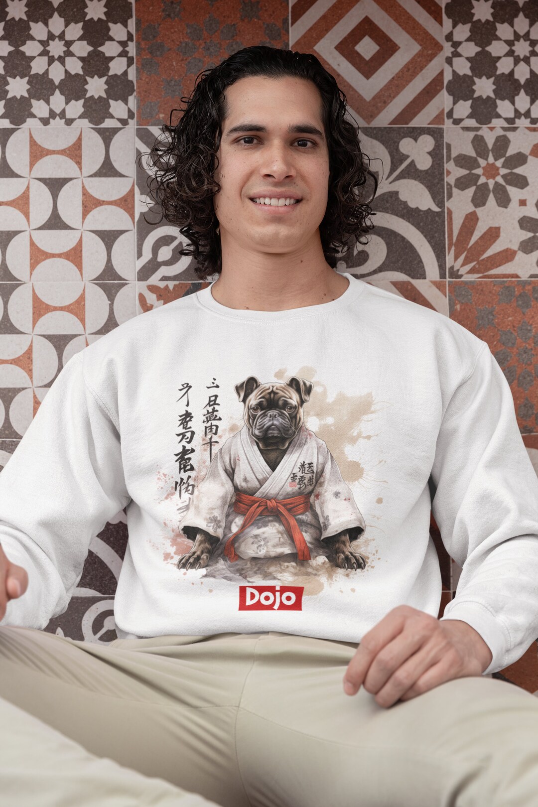 French Bulldog Samurai Sweater, Dojo, Dog, Happy Taco, Unisex, White ...