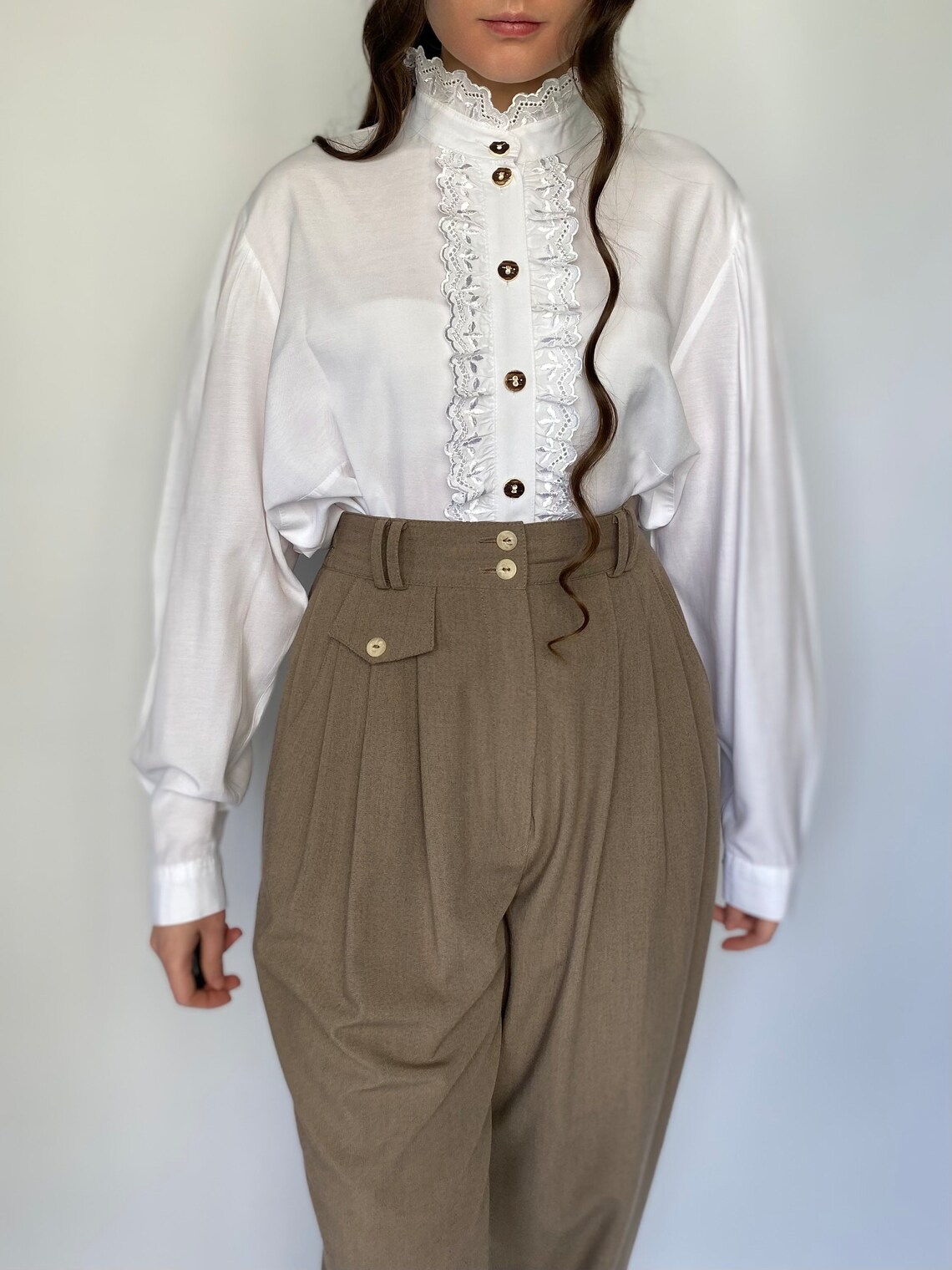 Austrian Shirt With Charming Lace, a High Collar and Buttons. It Looks ...