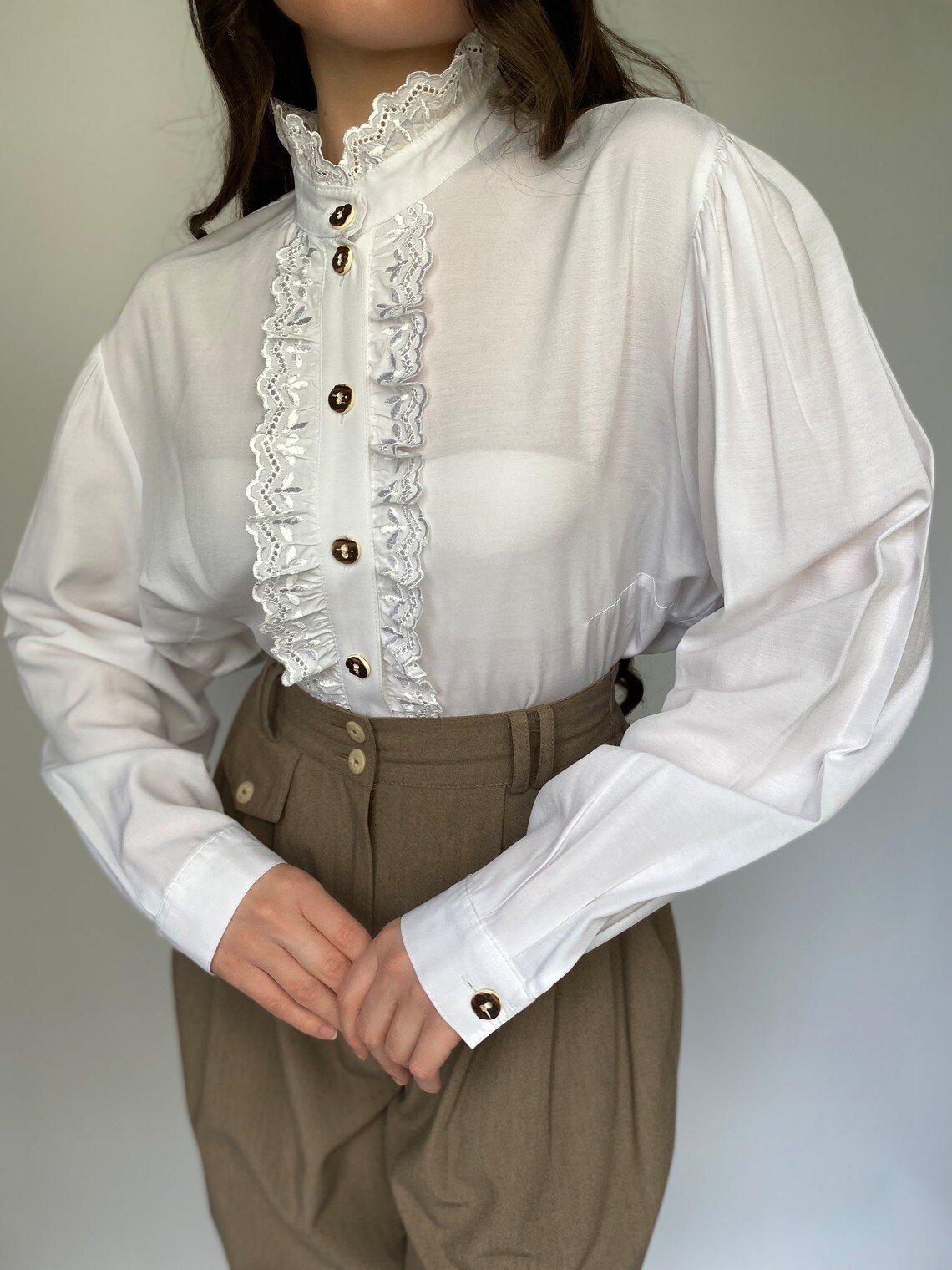 Austrian Shirt With Charming Lace, a High Collar and Buttons. It Looks ...